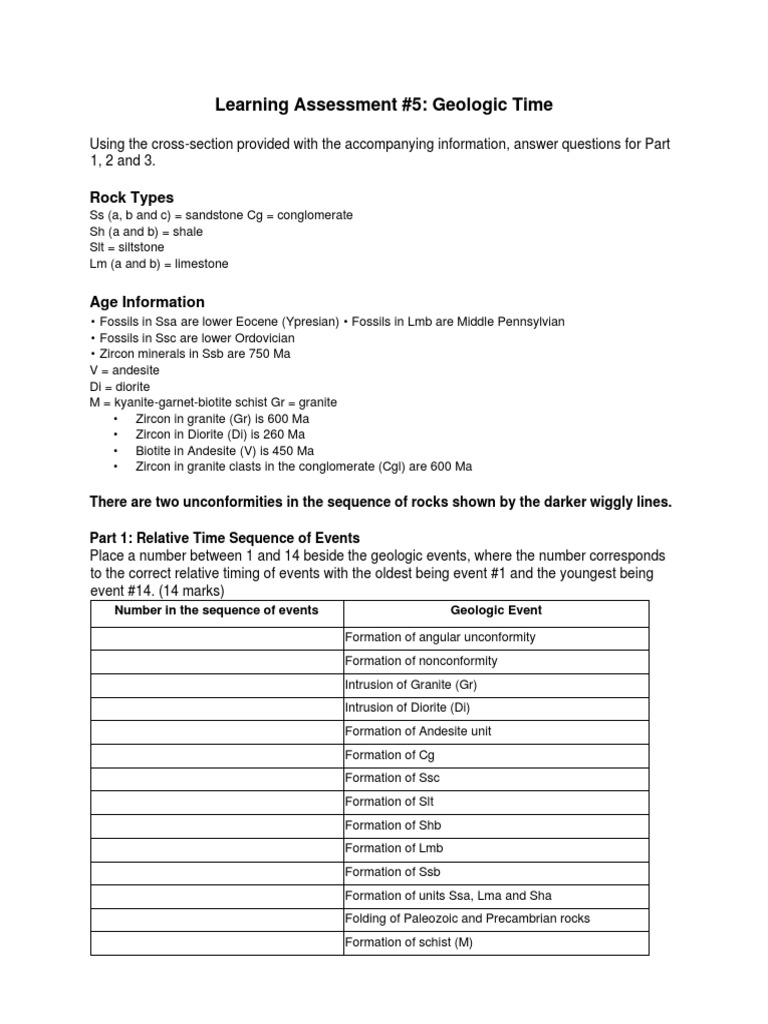 Geological Time Exercise | PDF | Geological Formation | Rocks