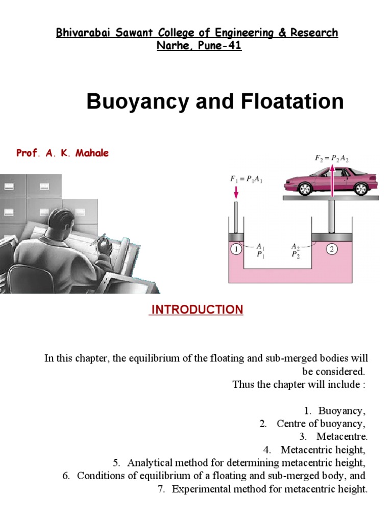 Buoyancy and Floatation: Bhivarabai Sawant College of Engineering ...
