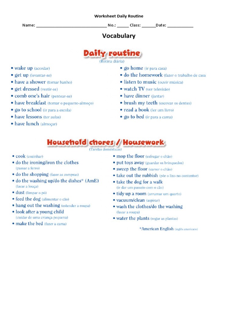 Worksheet Dailyroutine1 | PDF
