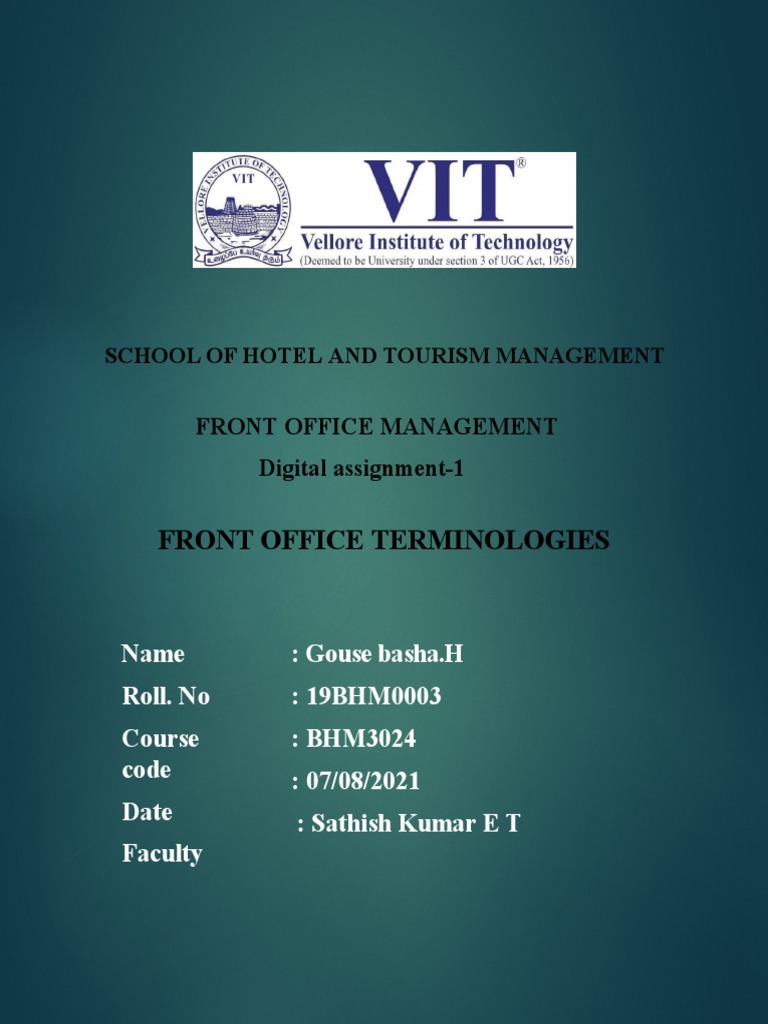 Front Office Terminologies: School of Hotel and Tourism Management ...