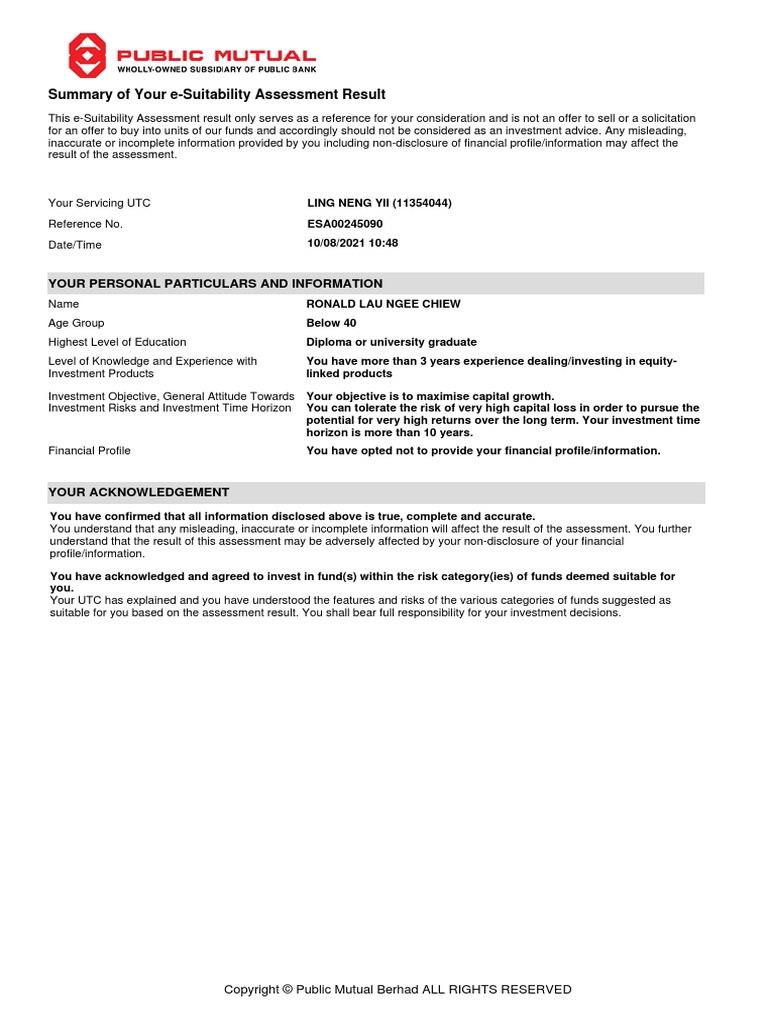 Summary of Your E-Suitability Assessment Result: Your Personal ...