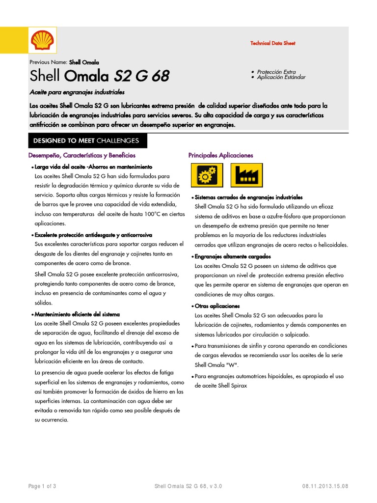 Shell Omala S2 G 68 | PDF | Engranaje | Lubricante