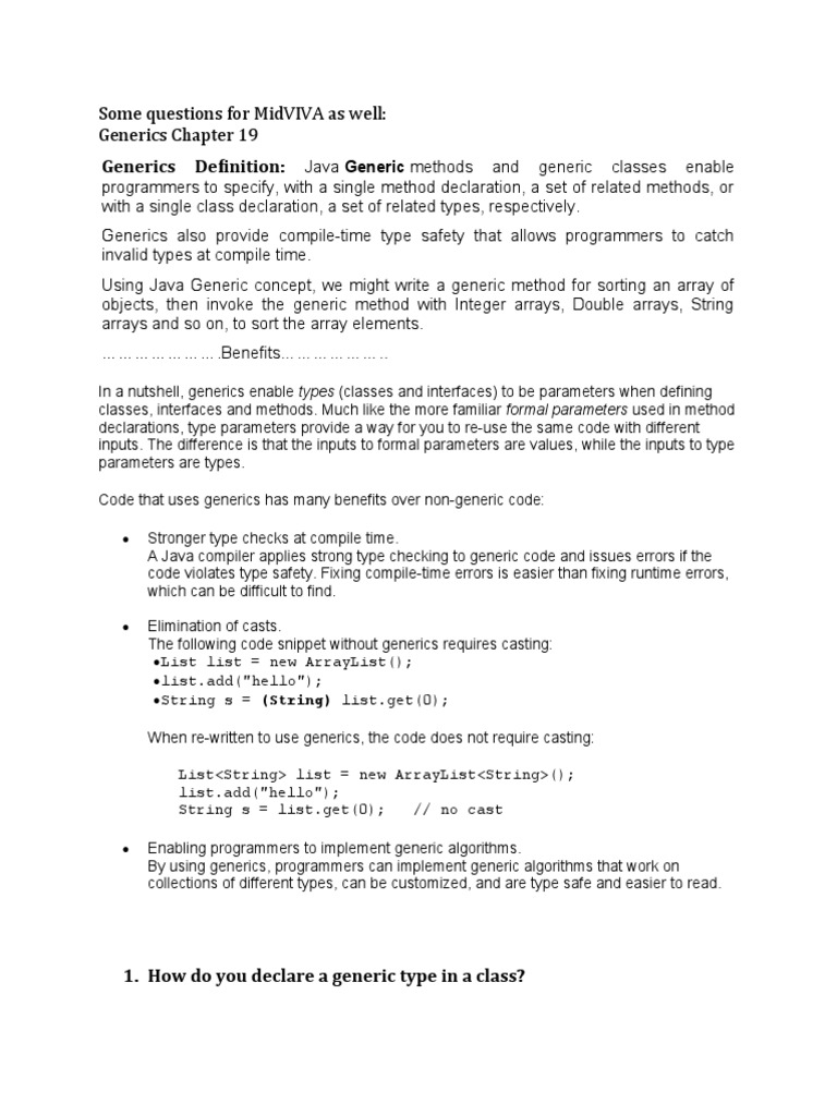 Generics Definition:: Some Questions For Midviva As Well: Generics Chapter 19 | PDF | Method ...