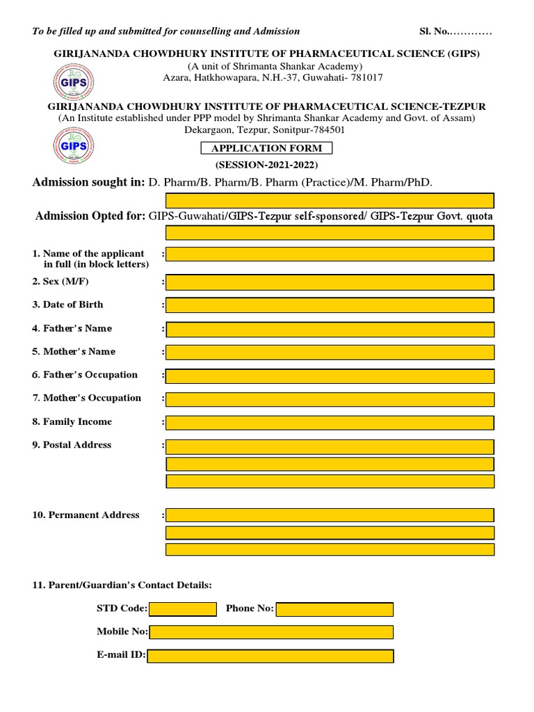 GIPS Admission Application Form | PDF | Health Care | Vocational Education