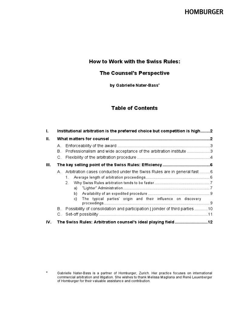 The Swiss Rules: Efficiency and Flexibility for Arbitration Counsel ...