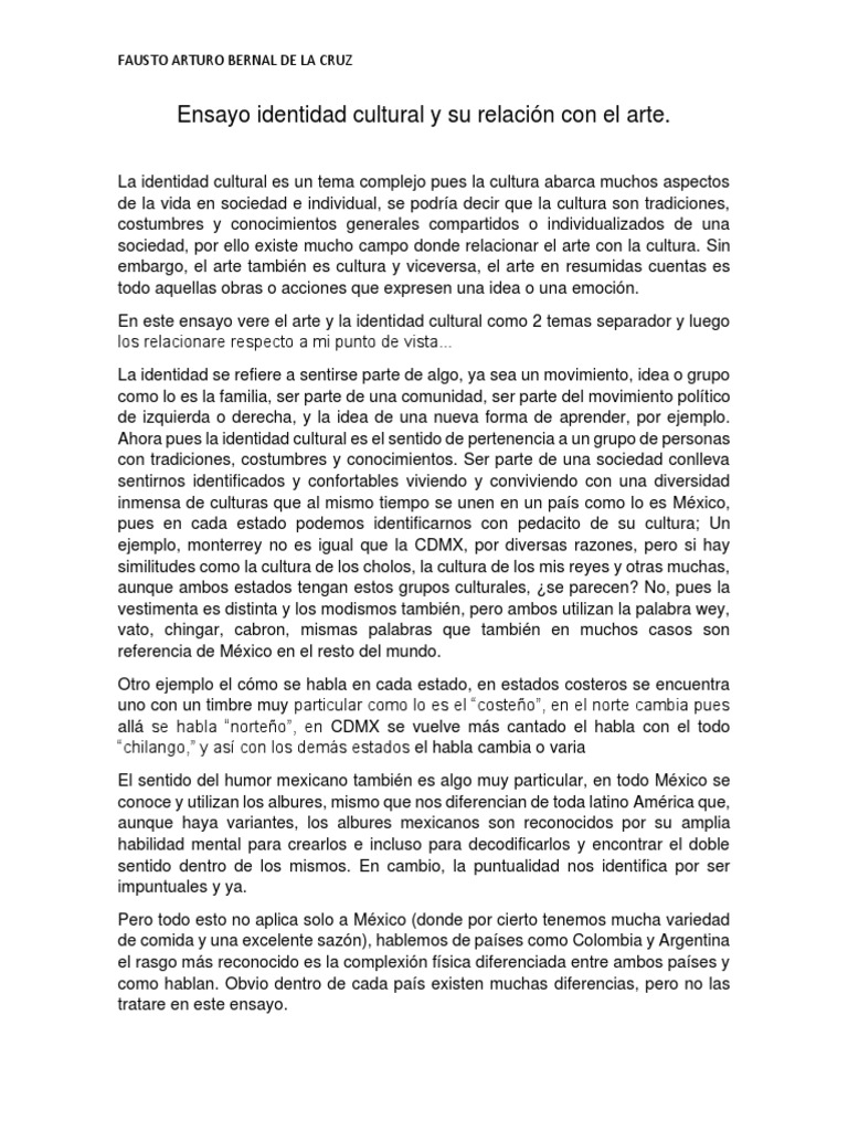 Ensayo Identidad Cultural y Su Relación Con El Arte | PDF | México ...