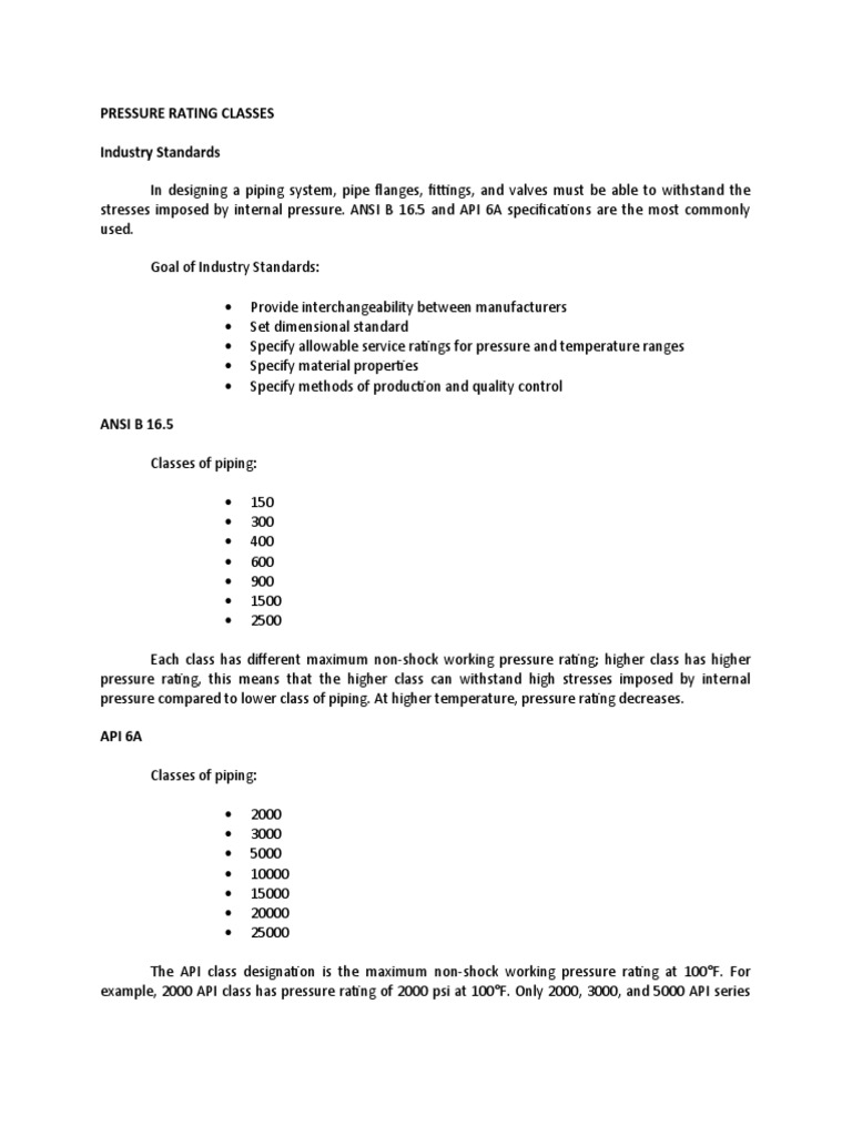 Pressure Rating Classes | PDF | Pipe (Fluid Conveyance) | Process ...