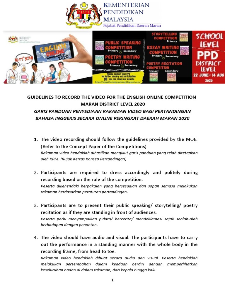 The Guidelines For The English Online Competition Maran District Level ...