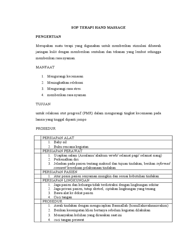 Sop Terapi Hand Massage | PDF