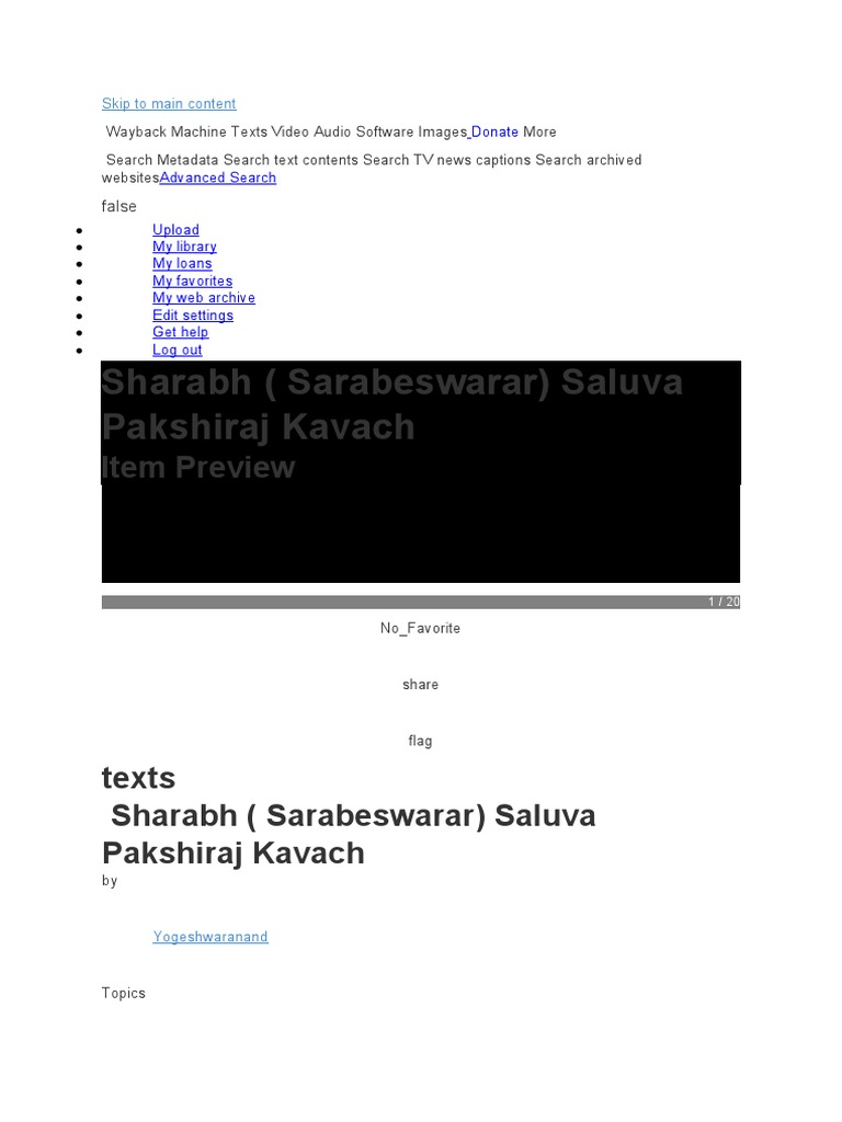 Sharabh (Sarabeswarar) Saluva Pakshiraj Kavach: Item Preview | PDF ...