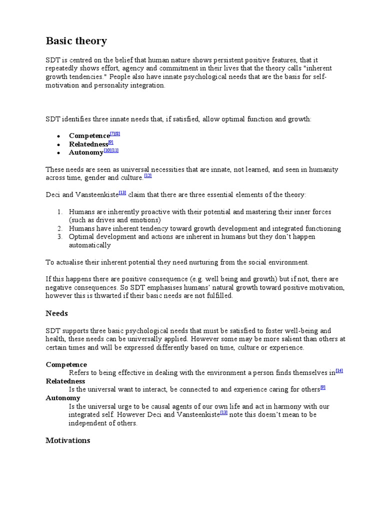 Basic Theory: Competence Relatedness Autonomy | PDF | Motivational ...