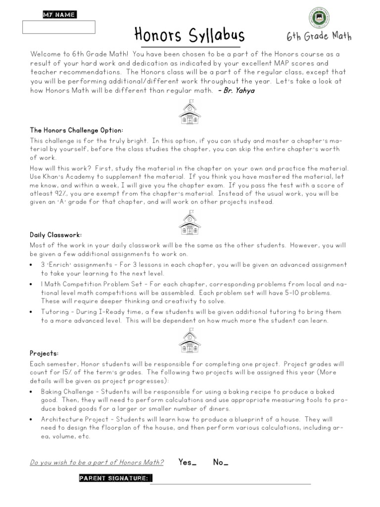 6th Grade Honors Math Overview | PDF | Cognition | Education Theory