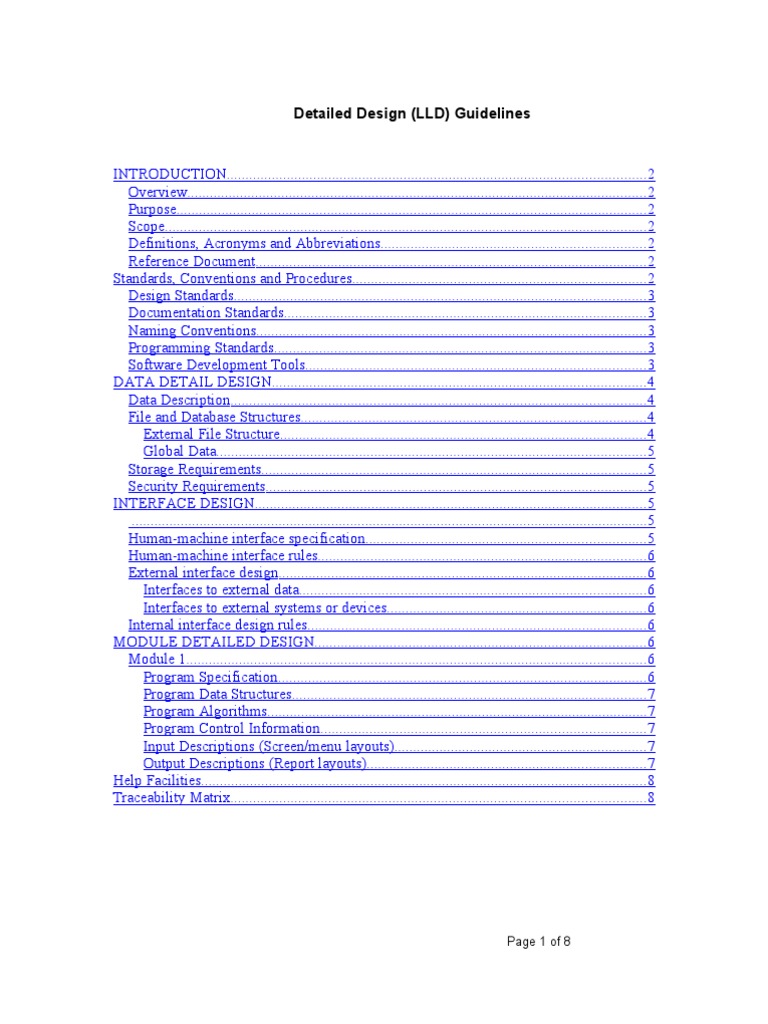 Detailed Design (LLD) Guidelines: Page 1 of 8 | PDF | Programming ...