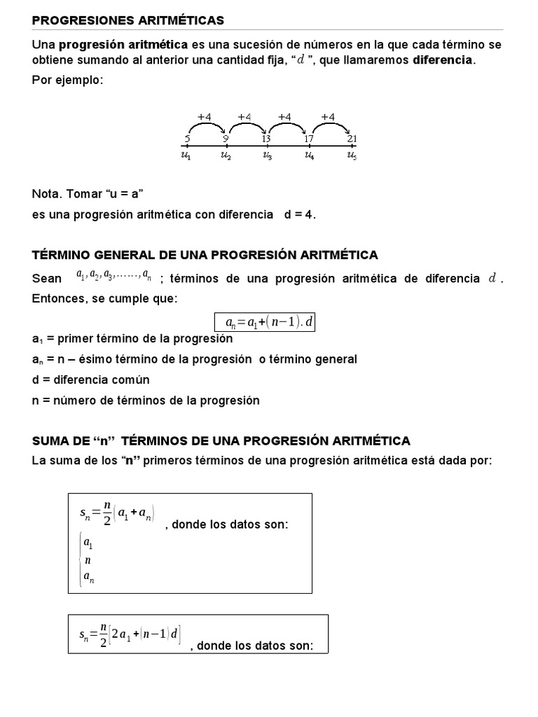 Practica de Progresiones Aritméticas | PDF | Matemáticas