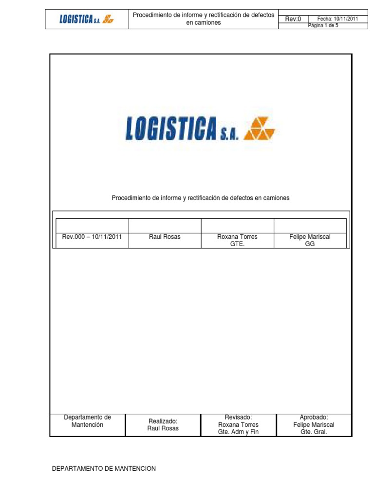 2 2 1 Procedimiento de Informe de Defectos en Camiones | PDF ...