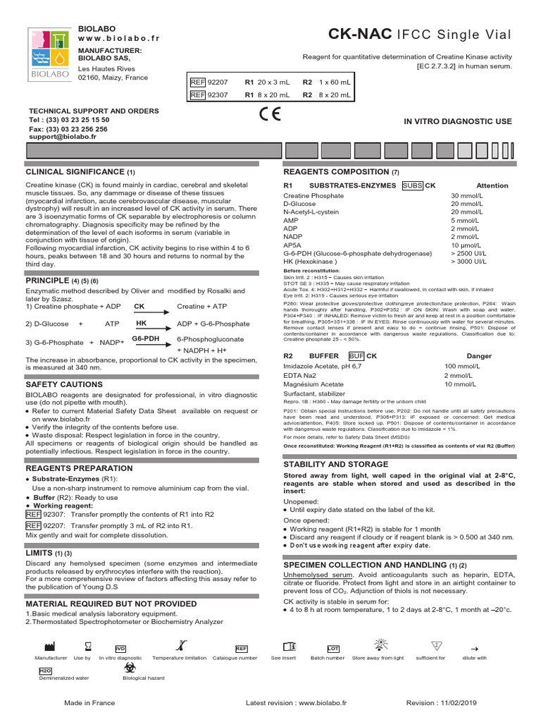 Kit Insert CK-NAC (IFCC) Single Vial | PDF | Chemistry