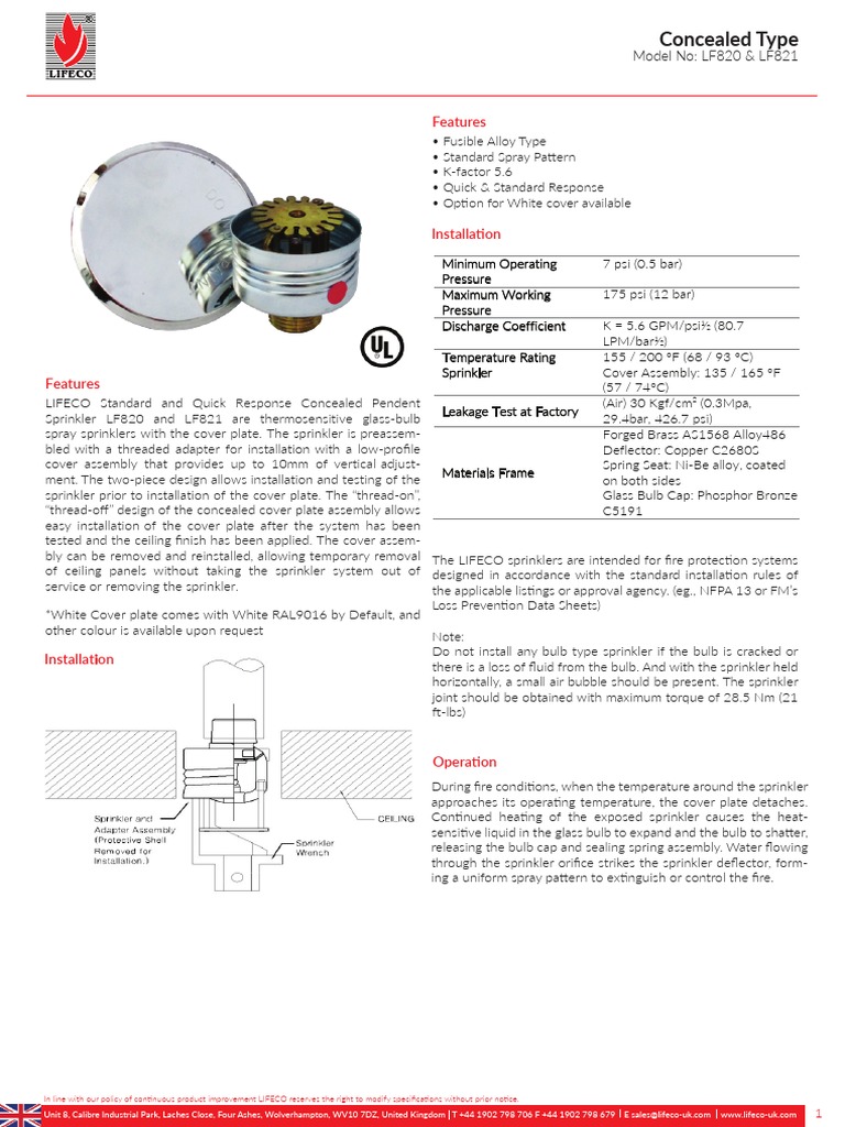 LIFECO LF820 & LF821 Sprinkler Features | PDF | Building Materials ...