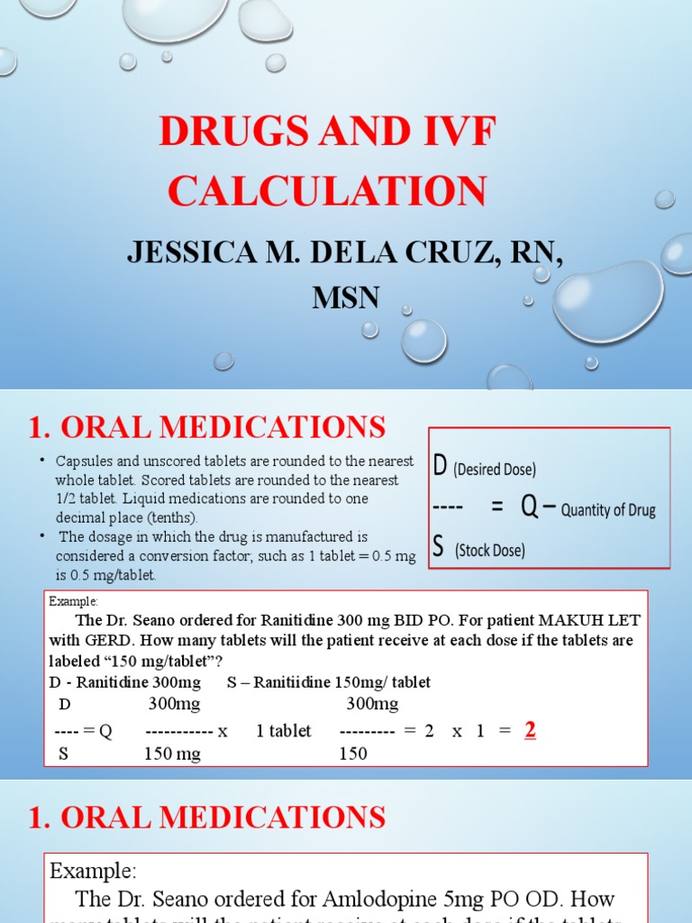 IVF and Drug Calculation Guide | PDF | Intravenous Therapy | Tablet ...