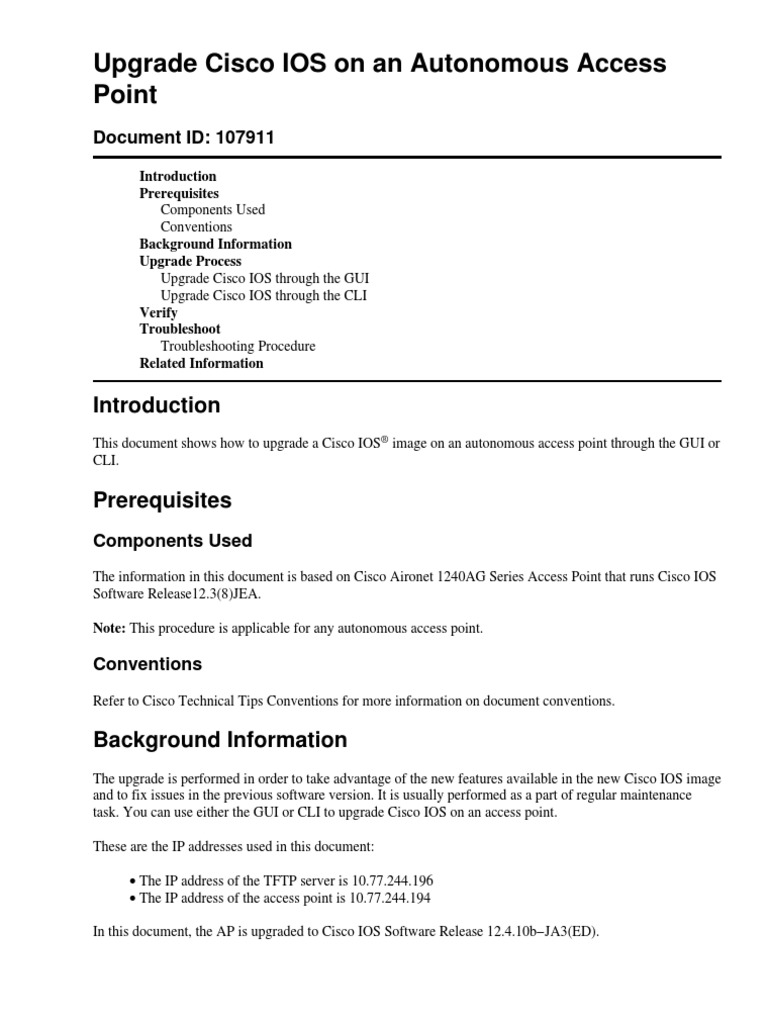 Upgrade Cisco IOS On An Autonomous Access Point | PDF | Ios | Command ...