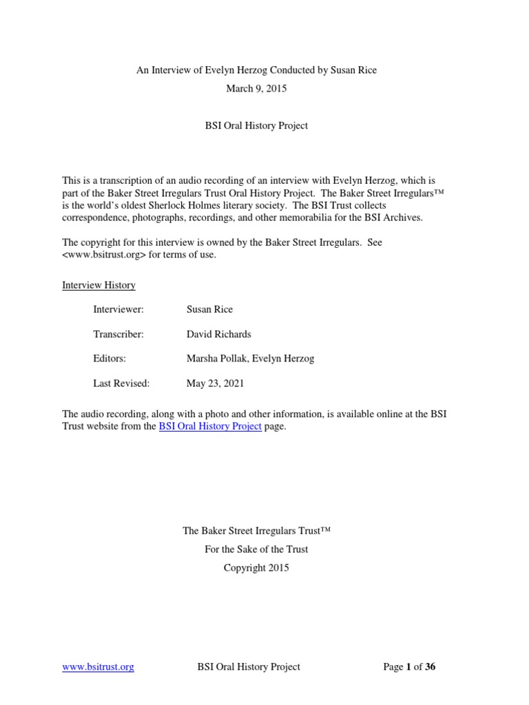 BSI Oral History Project | PDF | Sherlock Holmes | Fictional Private ...