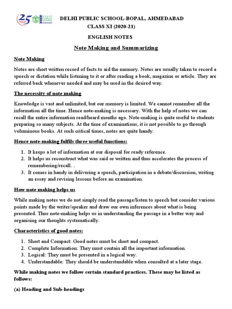 Note Making and Summarizing | PDF | Information | Paragraph