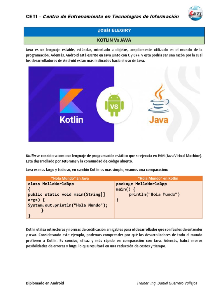 Kotlin vs Java: ¿Cuál elegir para Android? | PDF | Java (lenguaje de programación) | Android ...