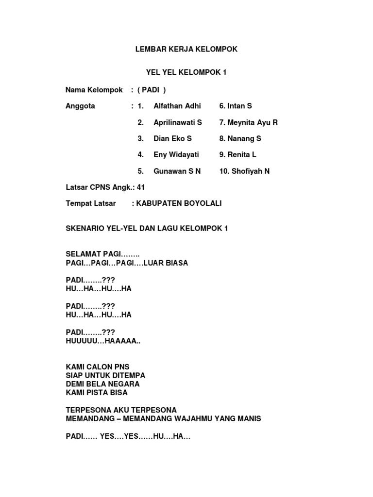 Yel-Yel Kelompok 1 | PDF