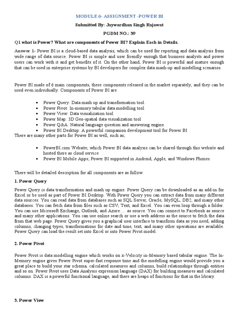 Q1 Answer 1: Module 6-Assignment - Power Bi | PDF | Databases ...