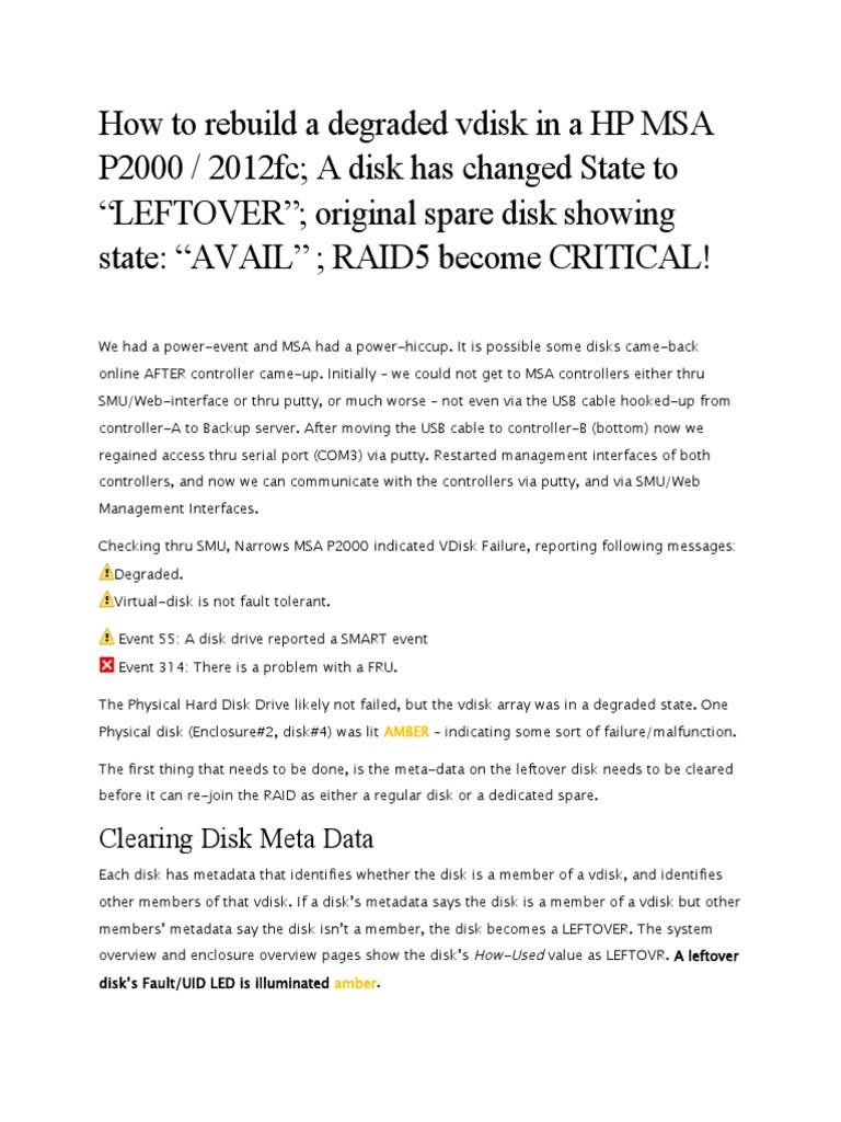 Rebuild HP MSA P2000 Vdisk RAID5 | PDF | Hard Disk Drive | Metadata
