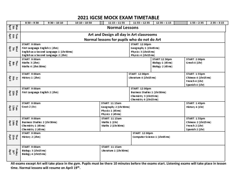 2021 IGCSE Mock TT Revised Version For April 5th Start | PDF | Science