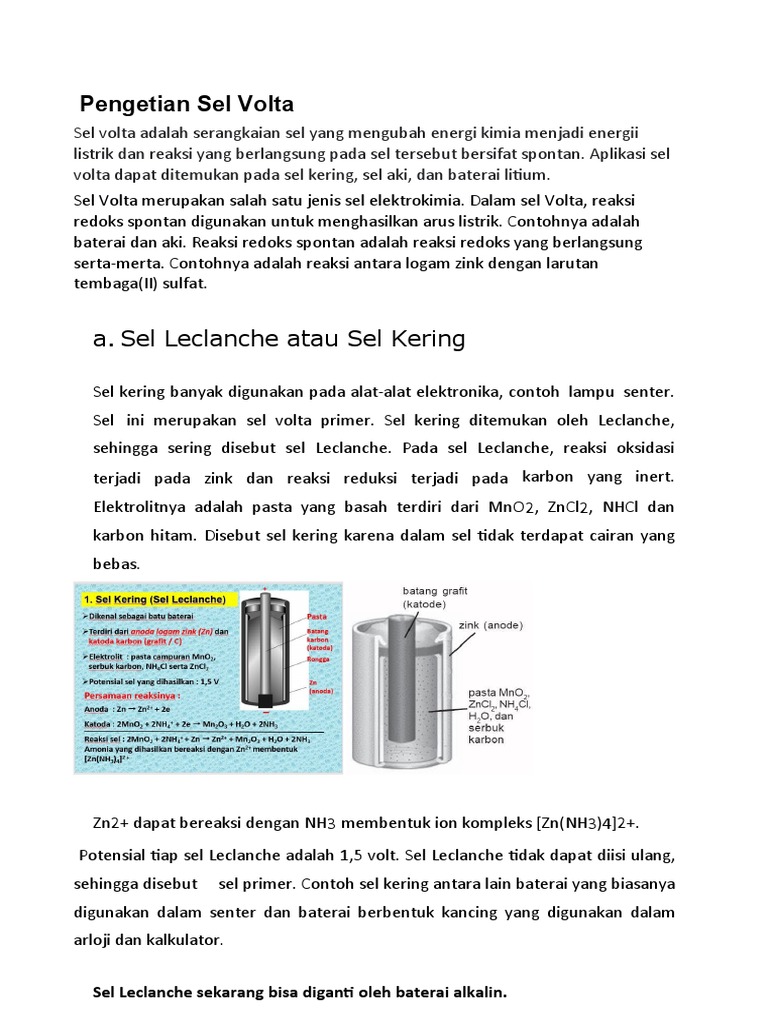 Pengetian Sel Volta: A. Sel Leclanche Atau Sel Kering | PDF