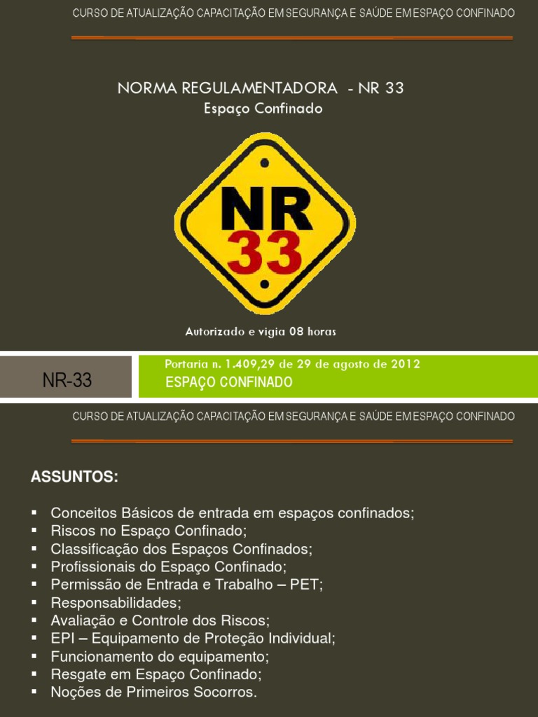TREINAMENTO NR 33 - REVISADO - Portaria | PDF | Primeiros socorros