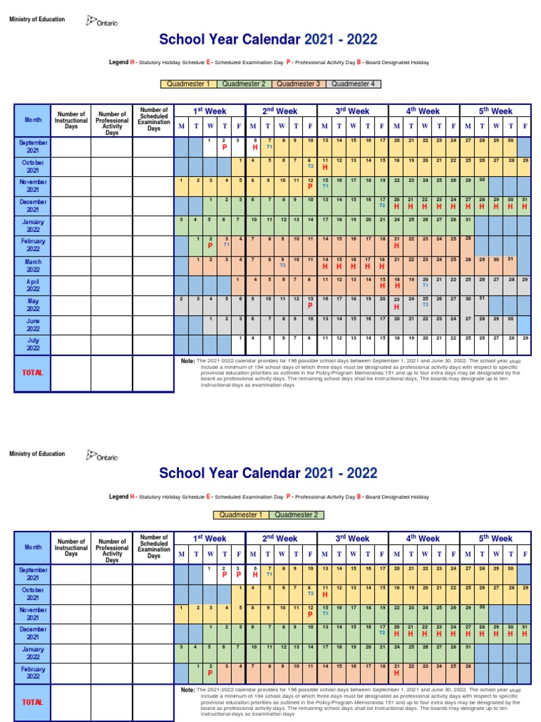 2021-22 Secondary School Quadmester Calendar | PDF | Academic Term ...