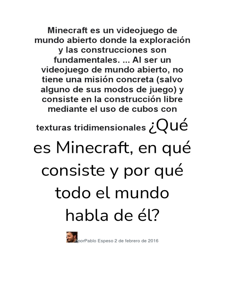 Minecraft Es Un Videojuego Informacion | PDF | Minecraft | Videojuegos
