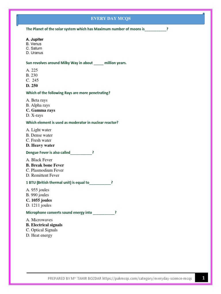 Everyday Science Mcqs by Pakmcqs Full | PDF | Electromagnetic Radiation ...