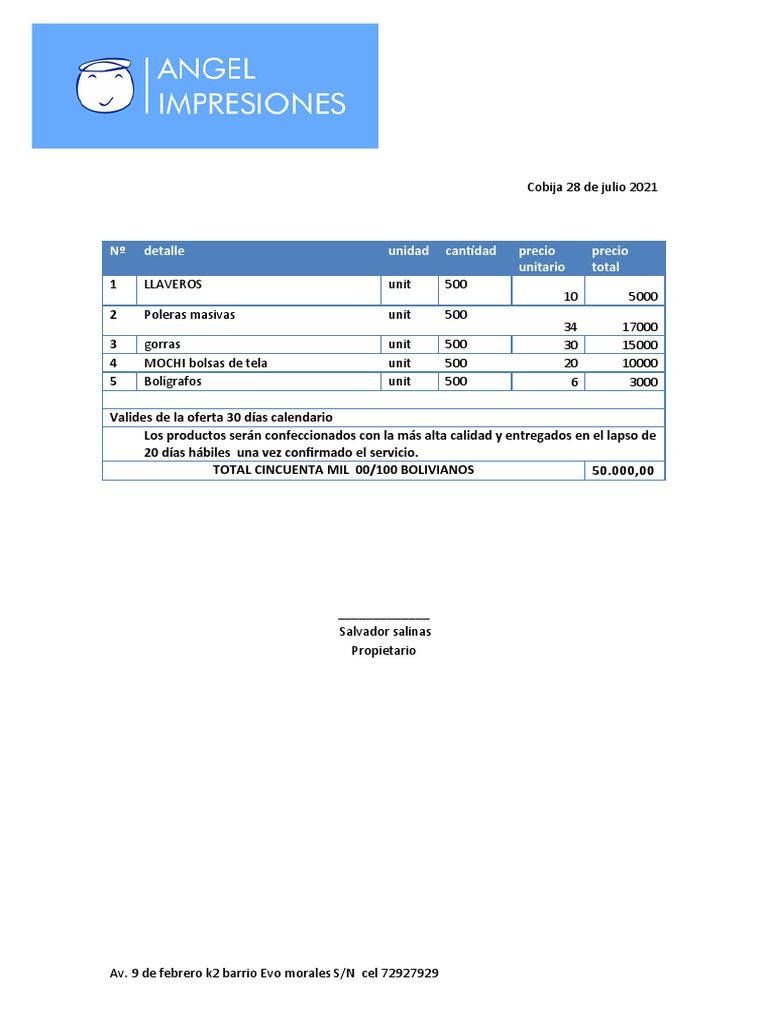 Proforma Entel Gorras y Mochilas | PDF