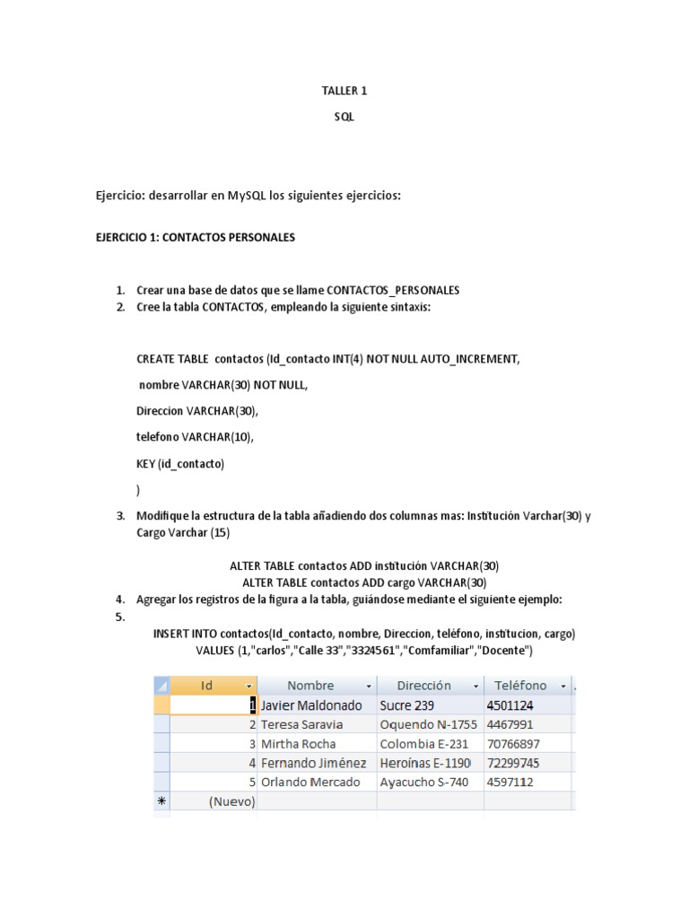 Taller SQL: Ejercicios Prácticos y Consultas | PDF | SQL | Software