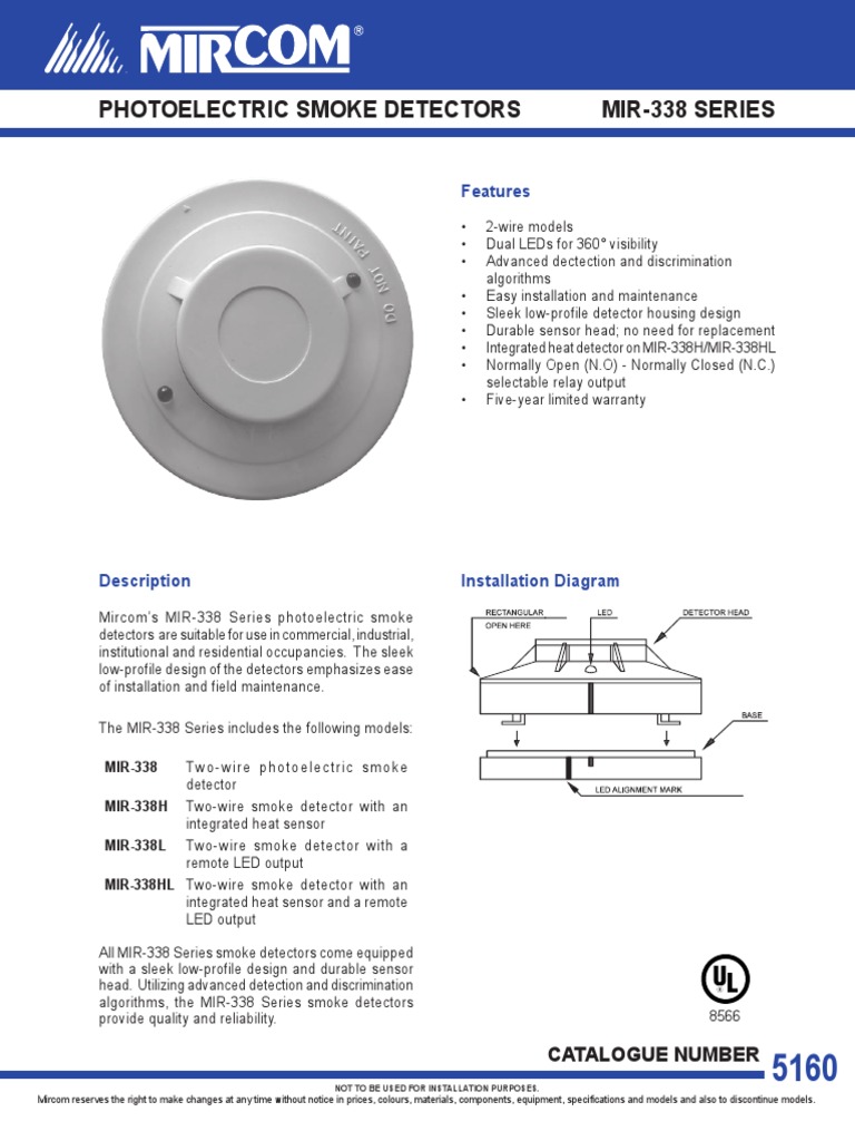 Photoelectric Smoke Detectors Mir-338 Series: Features | PDF | Sensor ...