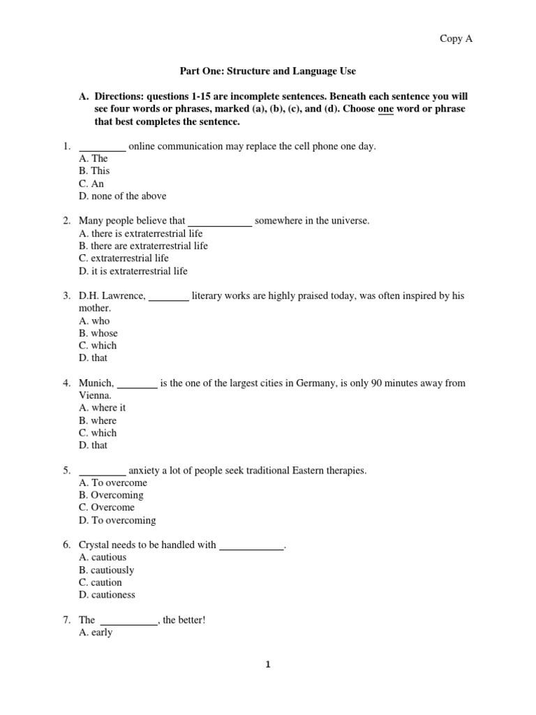 English Proficiency Test Practice Questions | PDF | Wright Brothers ...