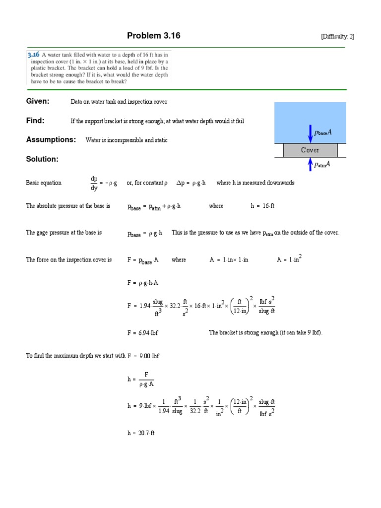 Fox Fluid Mechanics 8th Solved Problem 3.16 | PDF | Pressure | Liquids