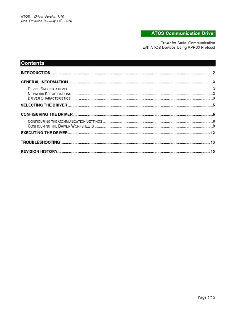 ATOS Communication Driver: - Driver Version 1.10 Doc. Revision B - July ...