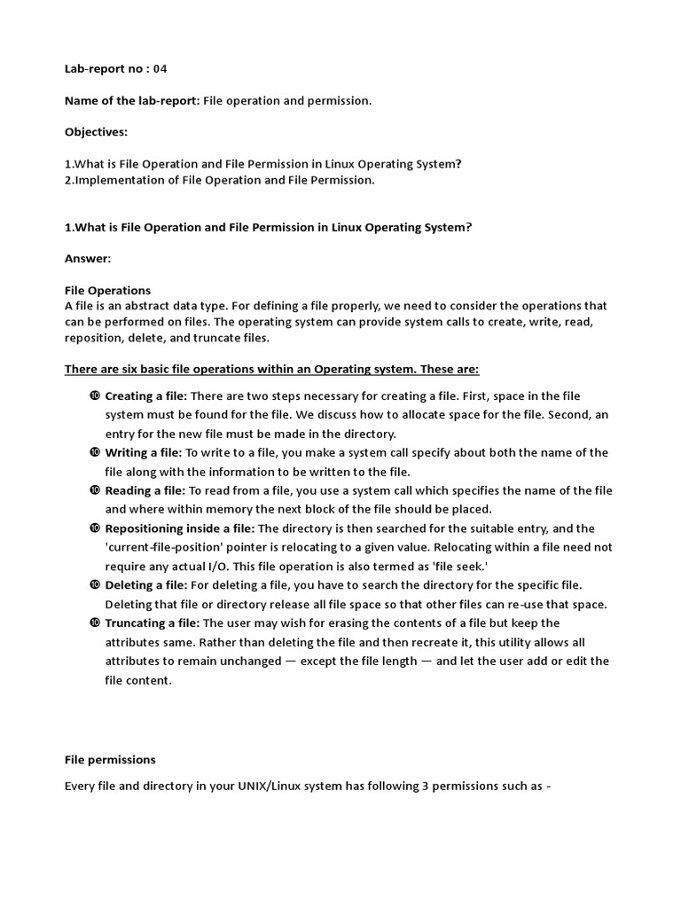 Lab No - 04 - File Operation and Permission. | PDF | Computer File | Directory (Computing)