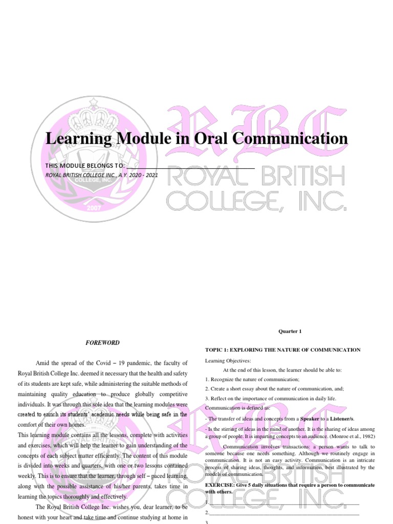 Oral Communication Guide | PDF | Communication | Nonverbal Communication