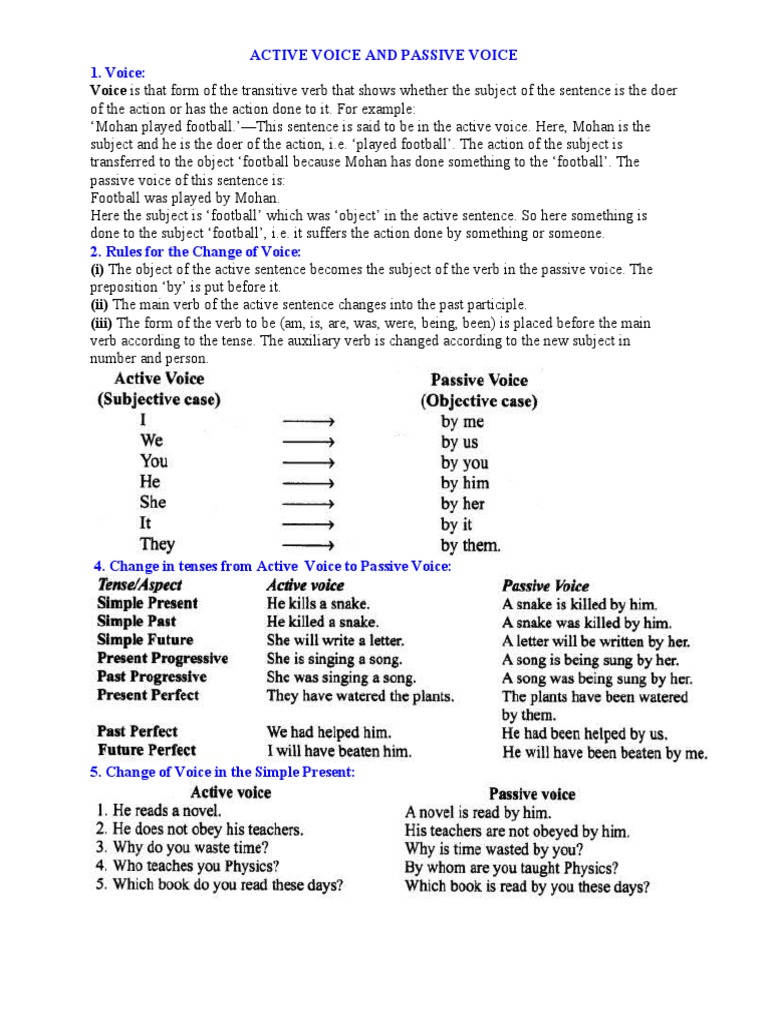 Active Voice and Passive Voice | PDF | Verb | Perfect (Grammar)