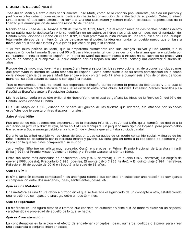 Biografía de José Martí | PDF | Cuba | Metáfora