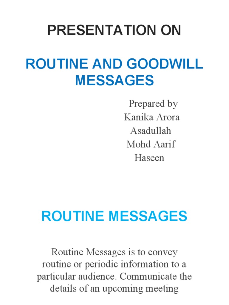 Presentation On: Routine and Goodwill Messages | PDF | Lunch