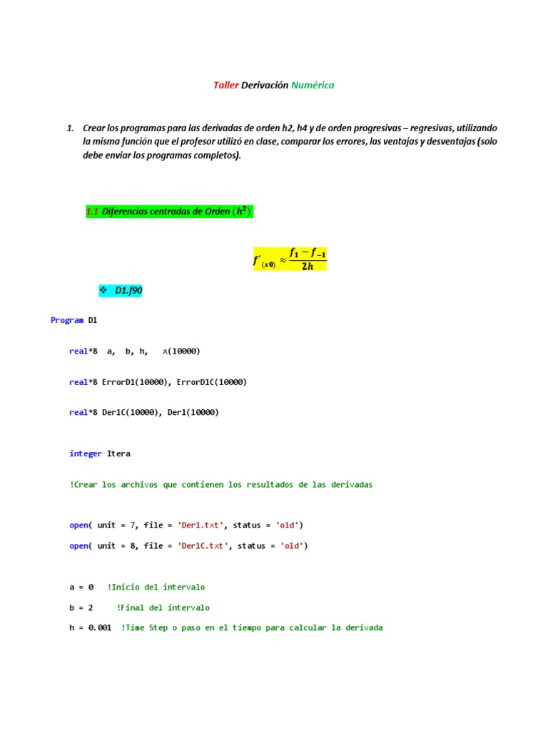 Taller Derivacion Numerica | PDF | Sustracción | Cálculo
