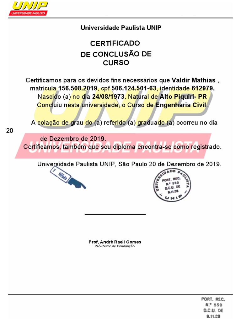 Certificado de Conclusão de Curso UNIP | PDF