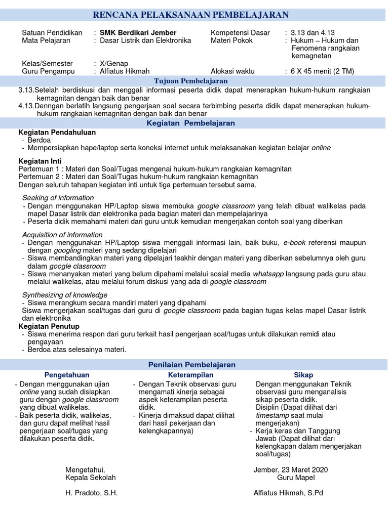 Contoh RPP Sederhana | PDF