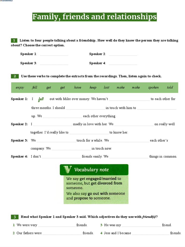 Family, Friends and Relationships | PDF | Linguistics | Grammar